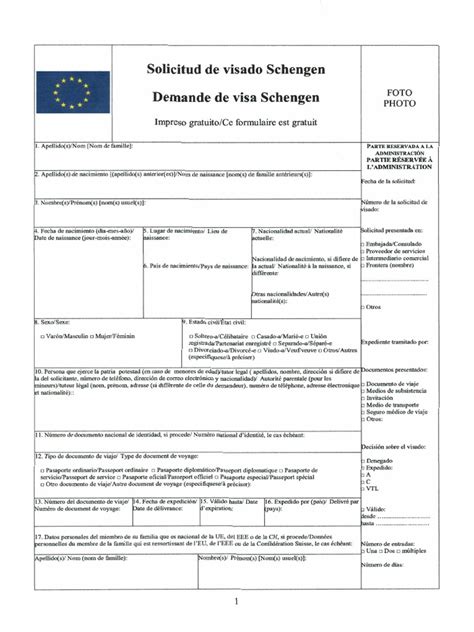 Formulario Solicitud De Visado Schengen Pdf