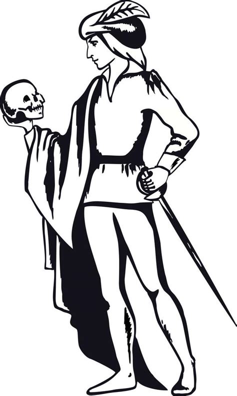 Black And White Illustration Of Hamlet With A Skull In His Hand Actor