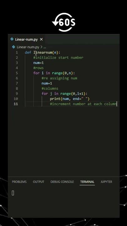 numbered triangular pattern using python code in 60sec cstricks