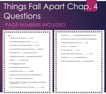 Things Fall Apart Chapter 4 Questions With Page Numbers TPT
