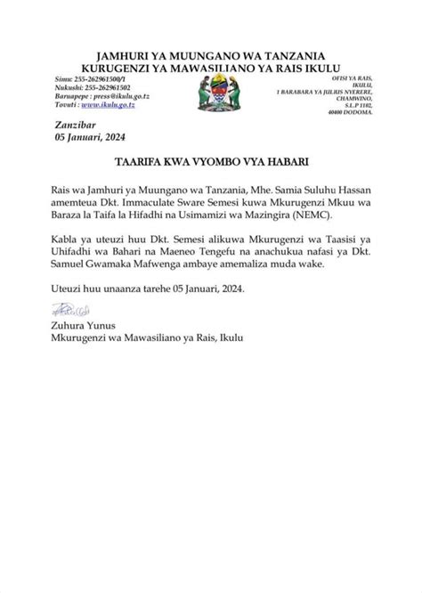 Breaking Newsrais Samia Ateua Mkurugenzi Mkuu Nemc Timesmajira