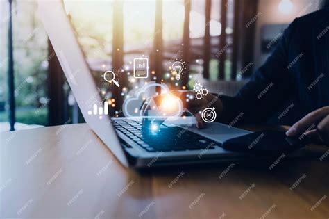 premium photo man use laptop with cloud computing diagram show on hand cloud technology data