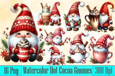 Watercolor Hot Cocoa Gnomes Clipart Graphic By Cozycurations