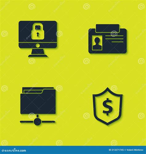 Set Lock On Computer Monitor Shield With Dollar Ftp Folder And Identification Badge Icon