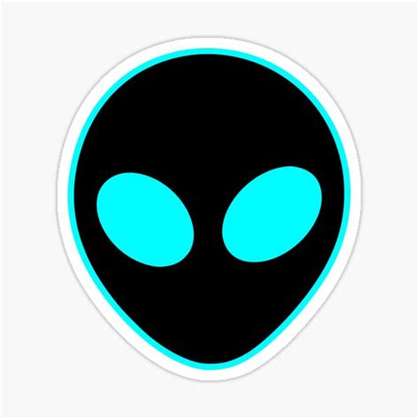 Bright Neon Aqua Blue Alien Head On Black Sticker By Podartist