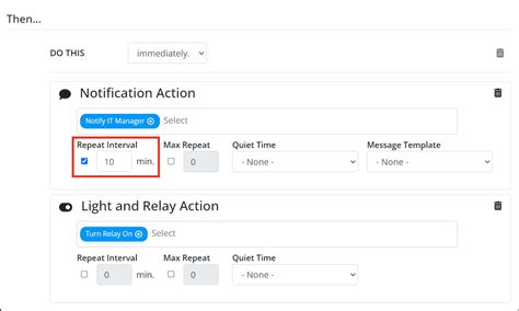 how to configure repeat actions in room alert manager avtech
