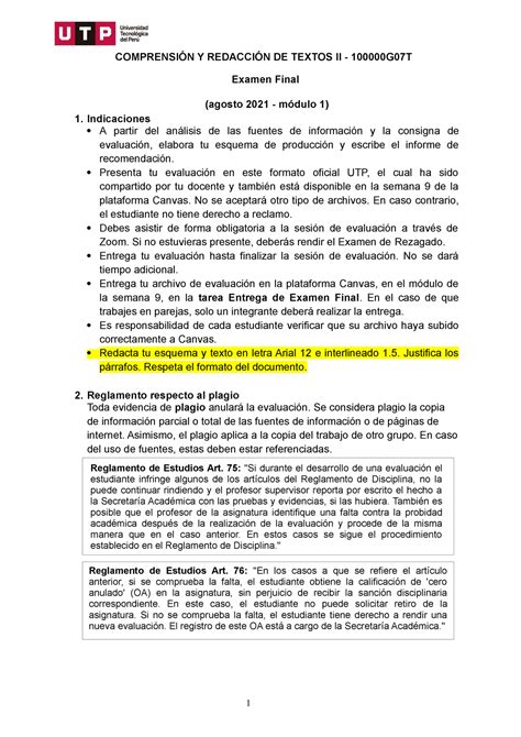 100000 G07t Comprensión Y Redacción De Textos 2 Agosto 2021 Formato Utp
