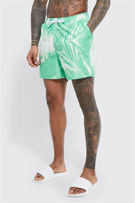 Mens Mid Length Palm Swim Shorts Boohoo Uk