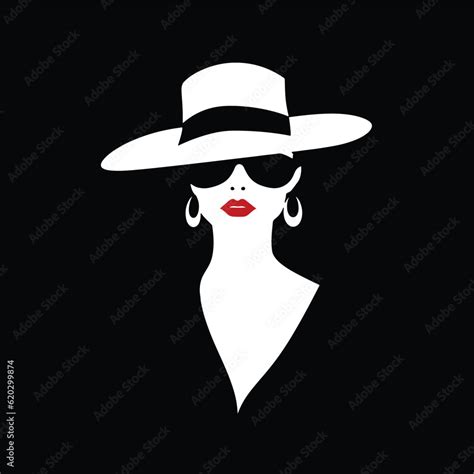 Fashion Woman Model With White Hat Red Kiss Front View Poster