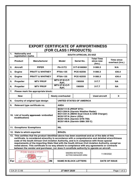 zs ssz export certificate of airworthiness signed pdf