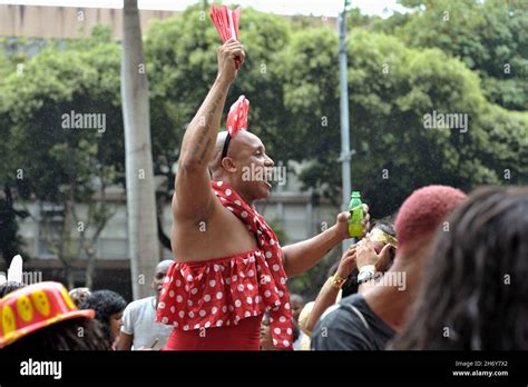Brazil February 22 2020 A Costumed Reveler Dances As He