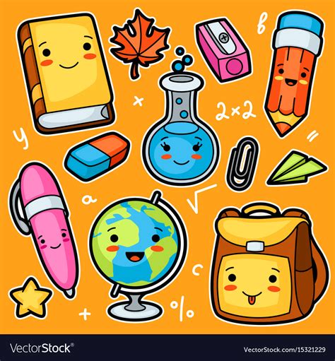 Kawaii School And Education Cute Supplies Vector Image