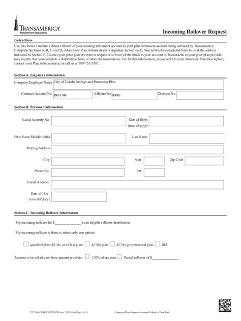 Fillable Online Transfer Or Rollover Request Application Not Defined Fax Email Print Pdffiller