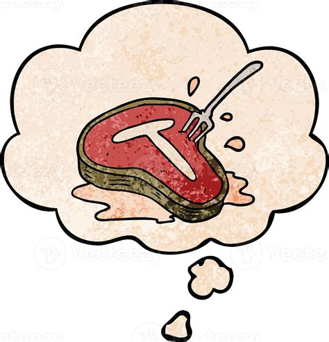Cartoon Steak With Thought Bubble In Grunge Texture Style 42841988 Png