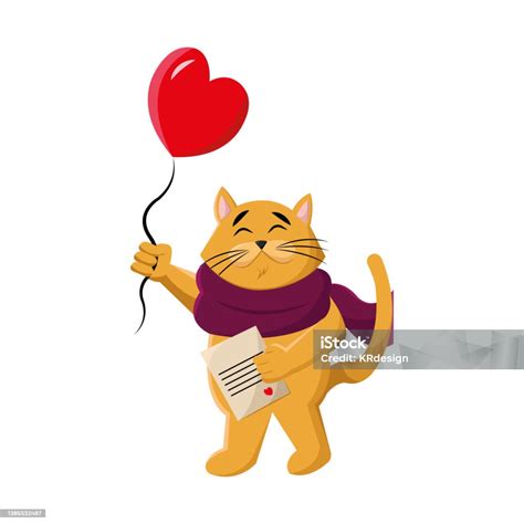 Isolated Happy Cat Cartoon With A Balloon Vector向量圖形及更多一個物體圖片 一個物體 信
