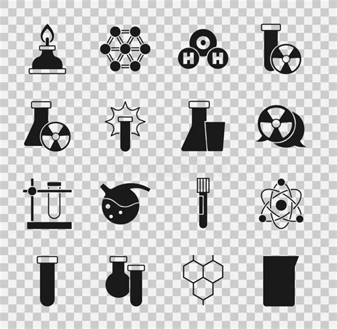 Set Laboratory Glassware Or Beaker Atom Radioactive Chemical Formula