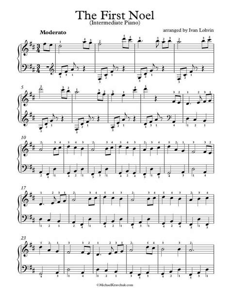 Intermediate Piano Arrangement Sheet Music The First Noel Christmas