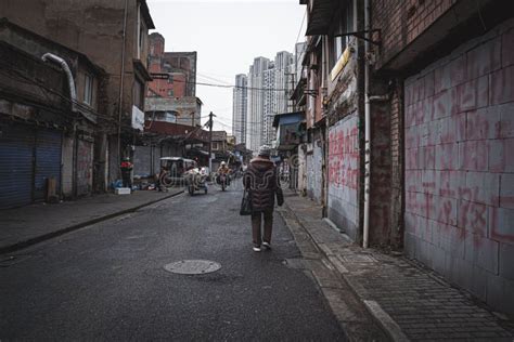 Local Street In Huang Pu District Shanghai China With People Walking Editorial Stock Image