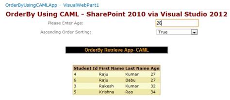 orderby using caml in sharepoint 2010 programmatically using vs 2012