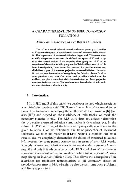 Pdf A Characterization Of Pseudo Anosov Foliations