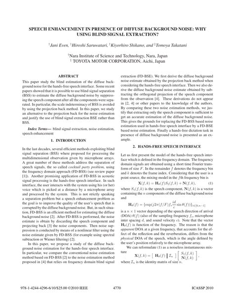 Pdf Speech Enhancement In Presence Of Diffuse Background Noise Why Using Blind Signal Extraction