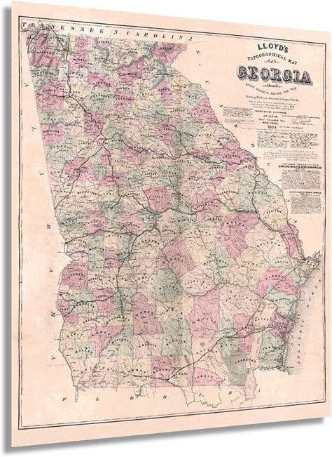 Jp Historix Vintage 1864 ジョージア州の地図 ポスター 20x24インチ ジョージア州の