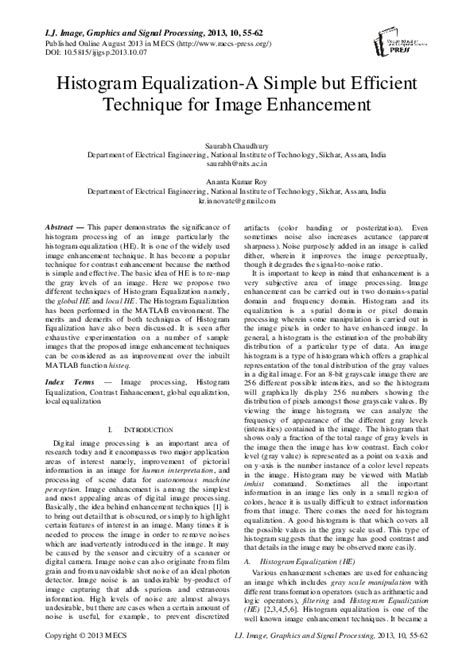 pdf histogram equalization a simple but efficient technique for image enhancement