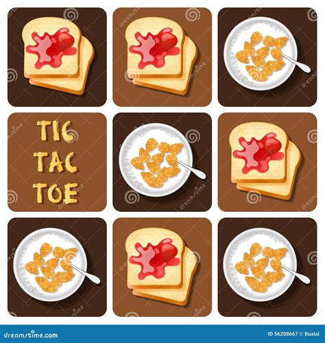 Tic Tac Toe Of Cereal And Bread Stock Vector Illustration Of Cute
