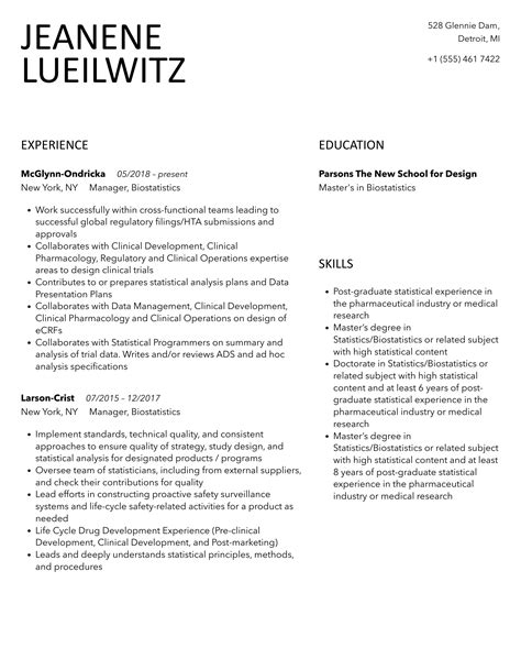 Manager Biostatistics Resume Samples Velvet Jobs