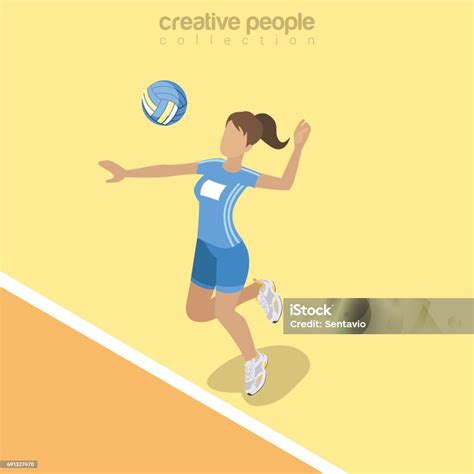 평면 아이소메트릭 배구 선수 치고 볼 벡터 일러스트 레이 션 발리 팀 스포츠 3d 아이소메트리 이미지입니다 Championship에 대한 스톡 벡터 아트 및 기타 이미지