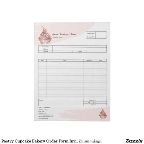Pastry Cupcake Bakery Order Form Invoice Notepad Zazzle