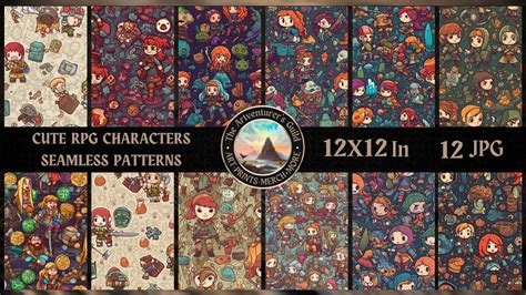RPG Character Digital Patterns Pack Seamless RPG Designs For