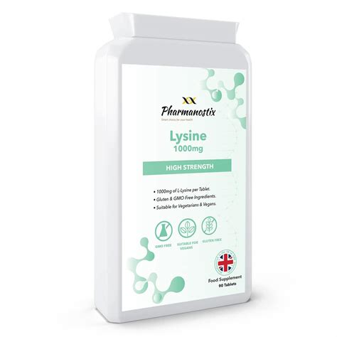 Pharmanostix L Lysine 1000mg Tablets 90 Vegan Non Gmo Gluten Free