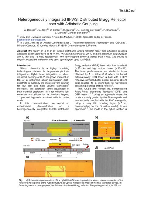 Full Article Heterogeneously Integrated Iii Vsi Distributed Bragg