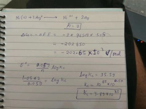 Determine The Values Of Equilibrium Constant Kc And Agº The Following
