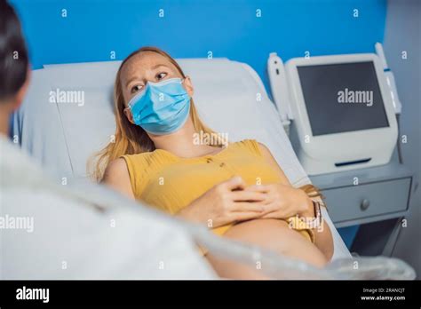 In The Hospital Close Up Shot Of The Doctor Does Ultrasound Sonogram