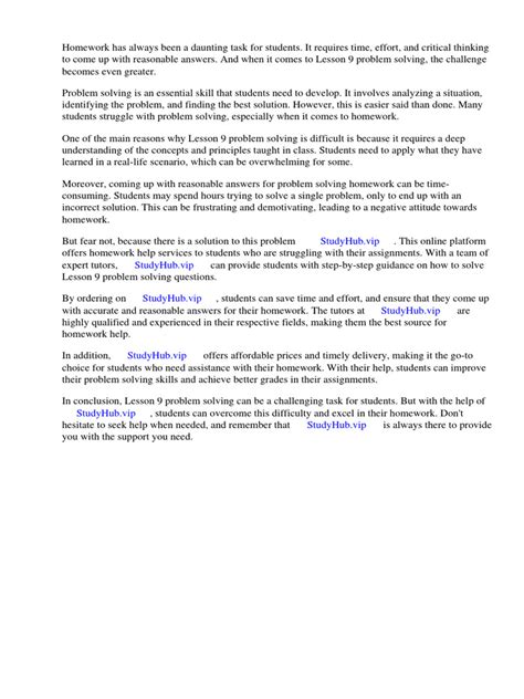 My Homework Lesson 9 Problem Solving Reasonable Answers Pdf