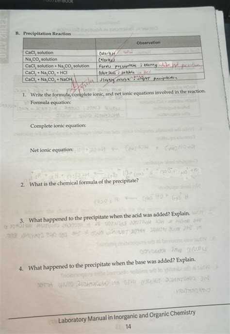B Precipitation Reaction 1 Write The Formula StudyX
