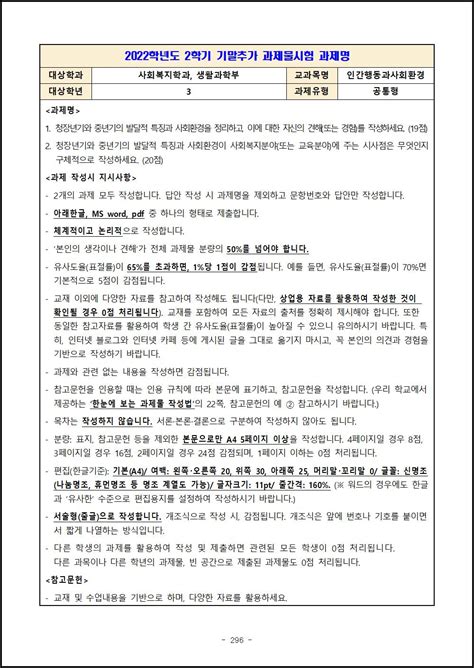 인간행동과사회환경 2022년 2학기 기말결시자 추가과제물 사회복지학과 방송통신대학교