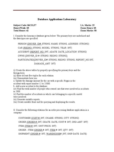 Dbms Lab Manual Pdf Relational Database Databases