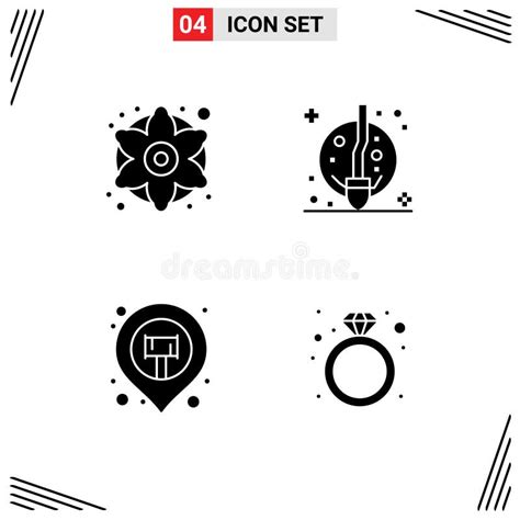 4 Universal Solid Glyphs Set For Web And Mobile Applications Colorful Flowers Map Generic