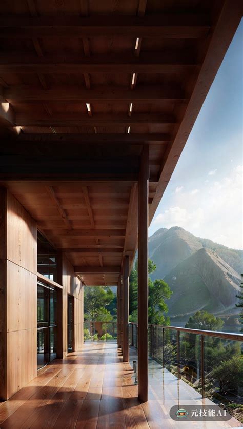 Ai提示词：这座建筑的建筑设计完美地融合了热带建筑与古典现实主义，展示了风格的和谐混合。结构是原生木材，在设计中使用解构主义增强了它的温暖和有机感。这使建筑看起来既结构合理又美观，具有可见且与