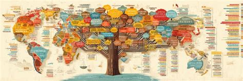 Global Language Families Displayed Through A Detailed Tree Style Map