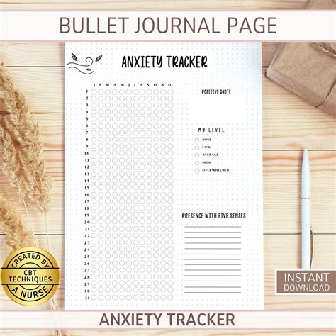 Anxiety Tracker Bullet Journal Page Printable Anxiety Tracker Custom