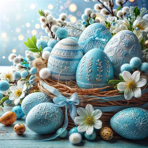 Wooden Surface With Easter Eggs Generative Ai Stock Illustration