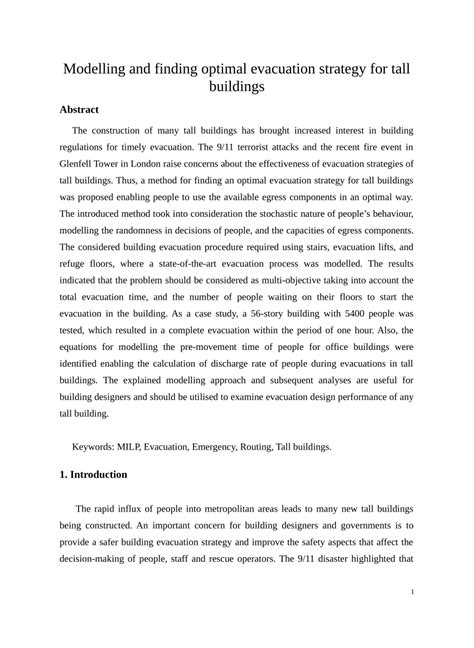 Pdf Modelling And Finding Optimal Evacuation Strategy For Tall Buildings