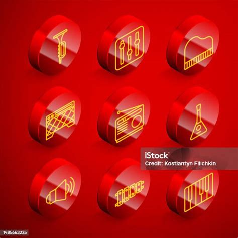 세트 라인 트럼펫 사운드 믹서 컨트롤러 그랜드 피아노 기타 앰프 라디오 발랄라이카 메가폰 및 실로폰 아이콘 벡터 0명에 대한 스톡 벡터 아트 및 기타 이미지 Istock