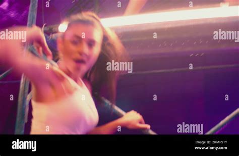Girl Dancers Dancing Twerking Inside Abandoned Building In High
