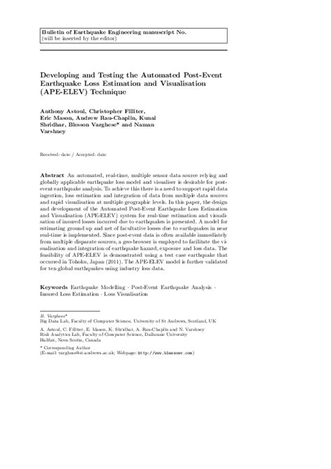 Pdf Developing And Testing The Automated Post Event Earthquake Loss Estimation And