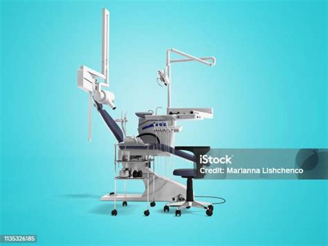 치과 치료 3d 그림자와 파란색 배경에 렌더링에 대 한 빛과 기능을 가진 파란 삽입을 가진 백색 치과의 자 가구에 대한 스톡 사진 및 기타 이미지 Istock